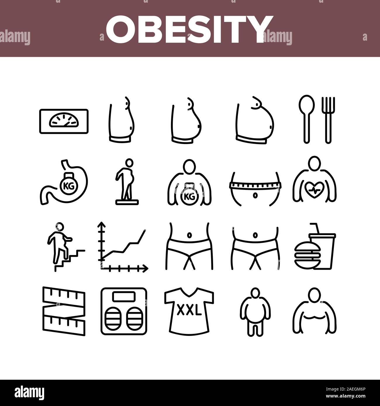 Obesity And Overweight Collection Icons Set Vector Stock Vector Image ...