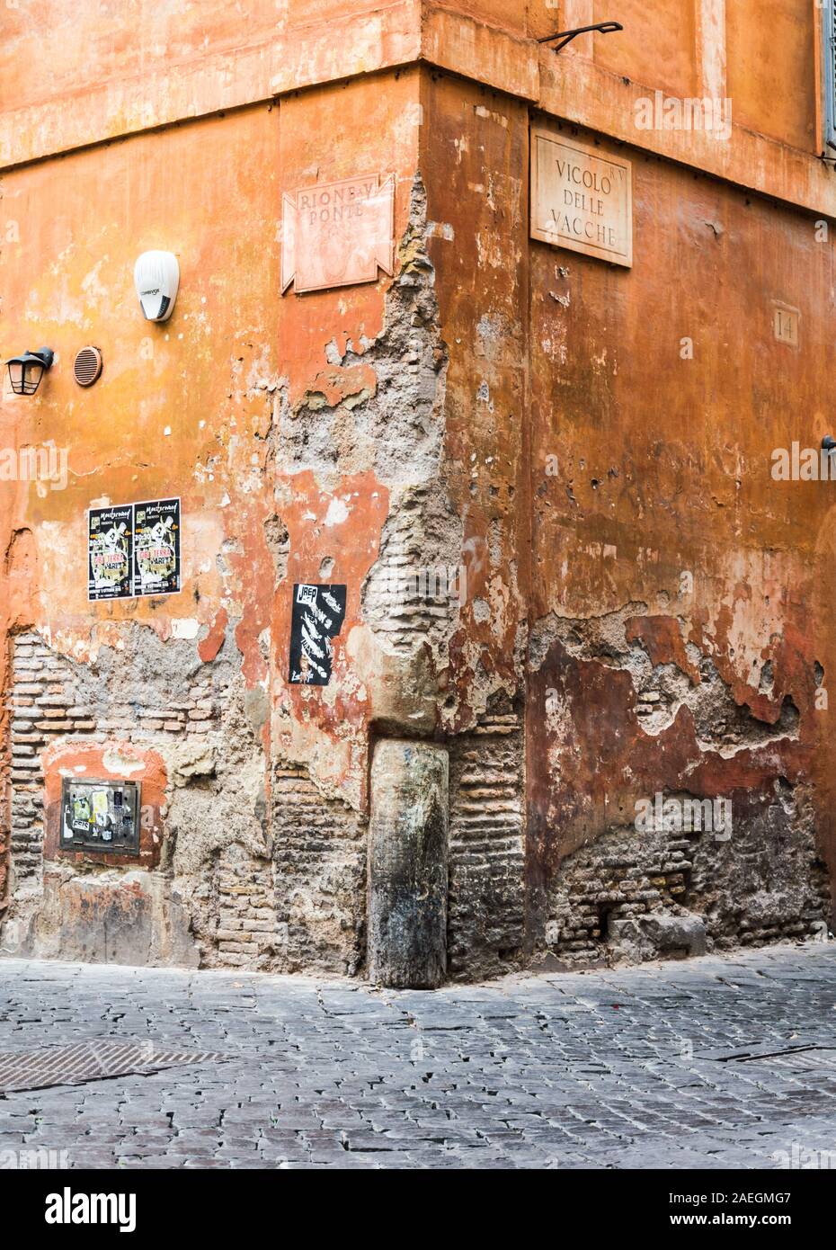 Rome, Italy - Oct 05, 2018: Collapsed plaster exposed the ancient ...