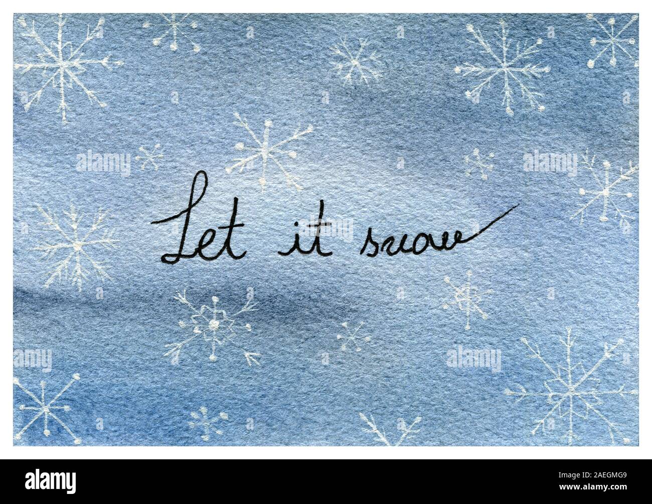 christmas background with hand written let it snow words, watercolor ...