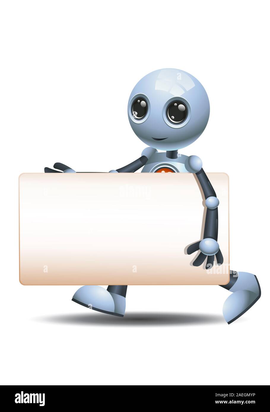 3d illustration of little robot moving blank sign communication on ...