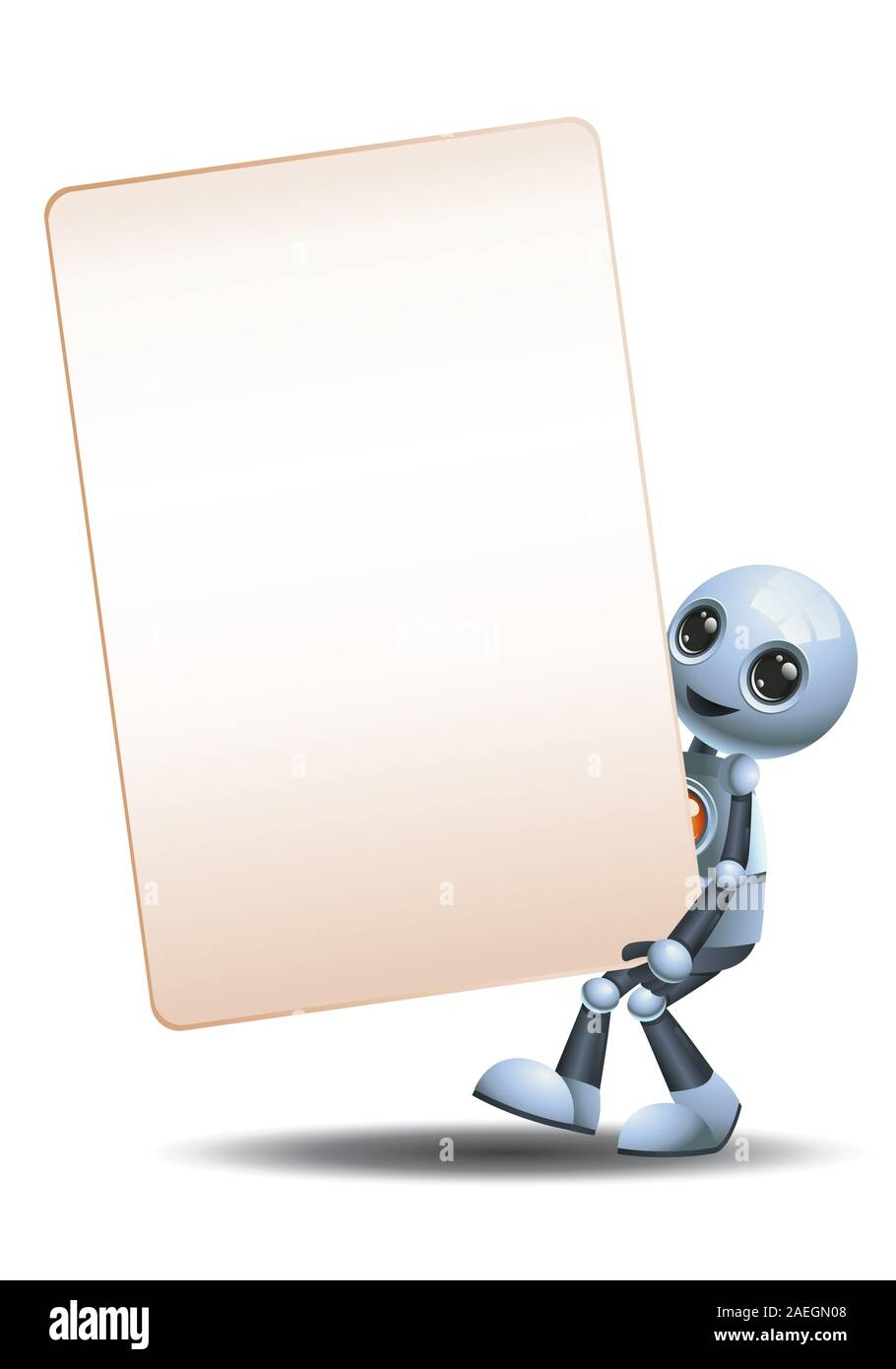 3d illustration of little robot moving big blank sign communication on ...