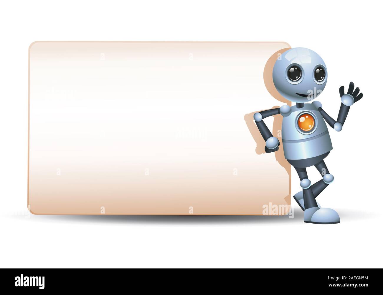 3d illustration of little robot lean back big blank sign communication ...