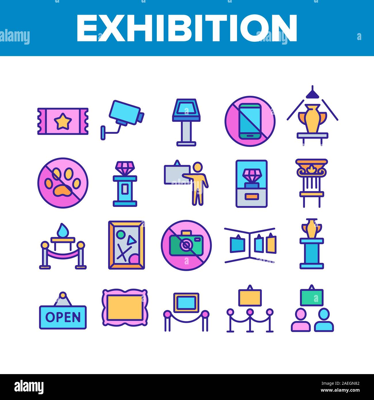 Exhibition And Museum Collection Icons Set Vector Stock Vector Image ...