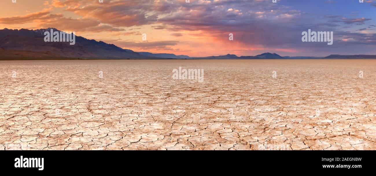 Cracked earth in the Alvord Playa, a dry lakebed in the Alvord Desert ...