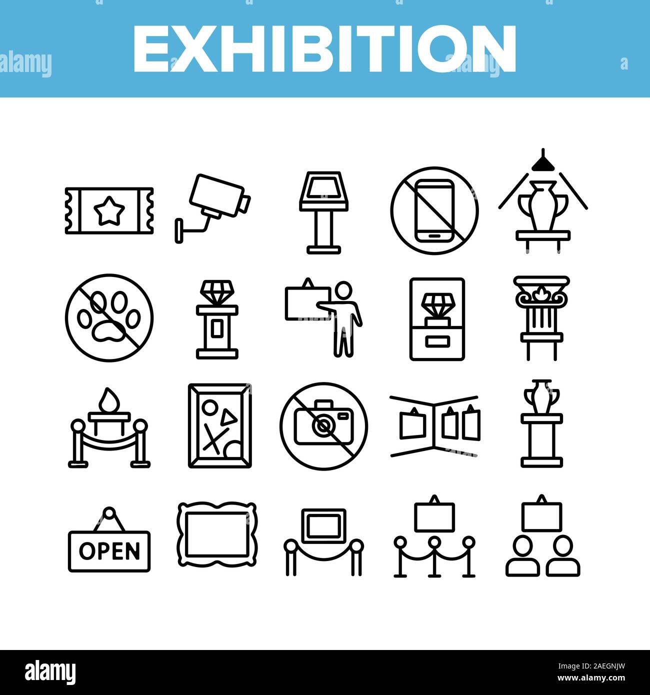 Exhibition And Museum Collection Icons Set Vector Stock Vector Image ...