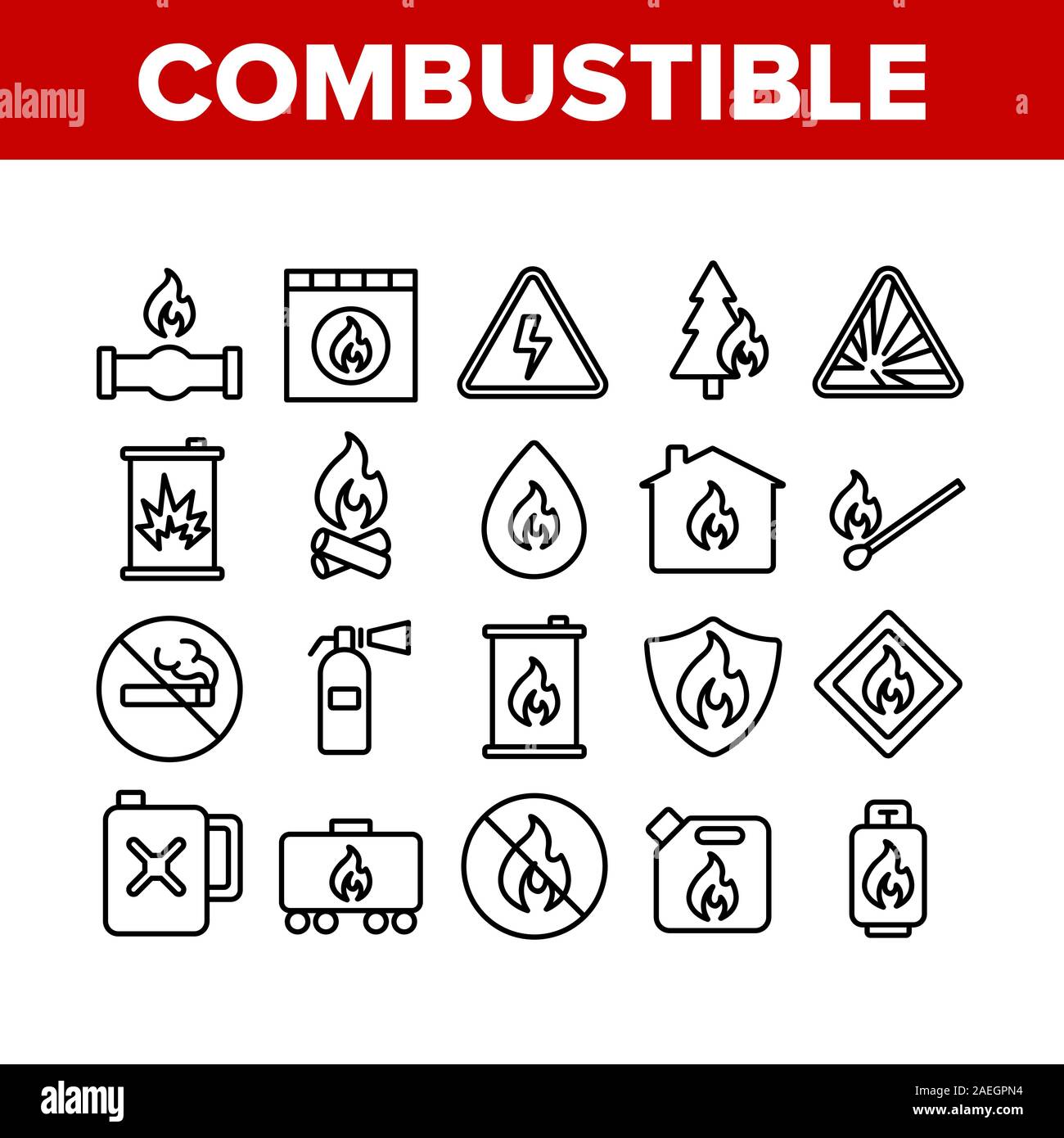 Combustible Products Collection Icons Set Vector Stock Vector Image ...