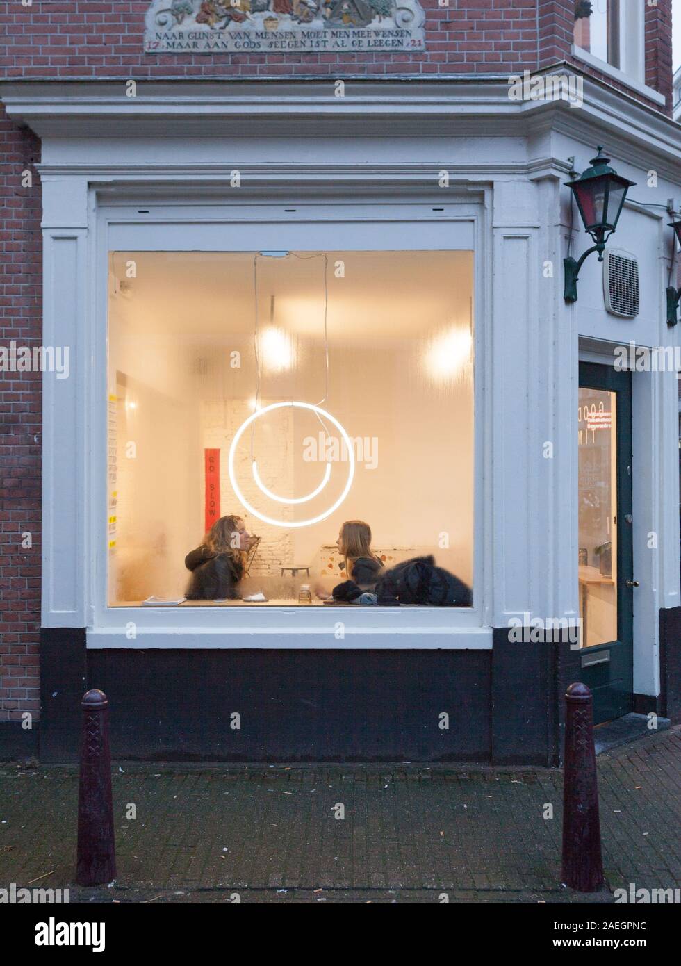 Frost in the window of Toki cafe, Amsterdam, Netherlands Stock Photo ...