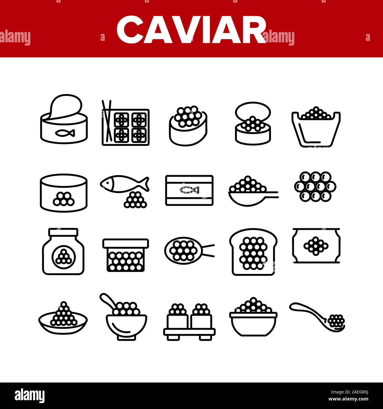 Caviar Tasty Seafood Collection Icons Set Vector Stock Vector Image ...