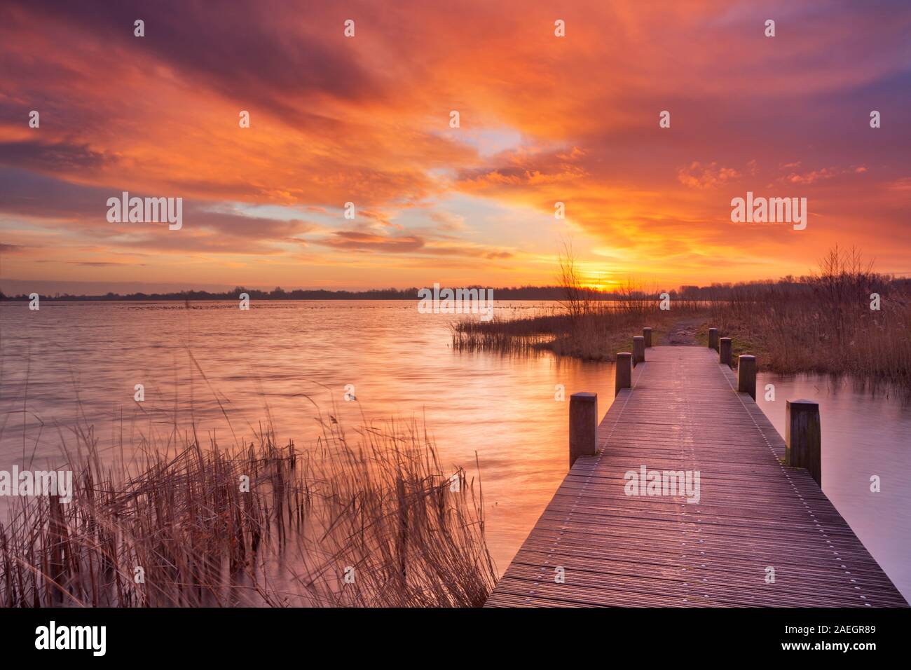 Spectacular sunrise over a lake near Amsterdam in The Netherlands Stock ...