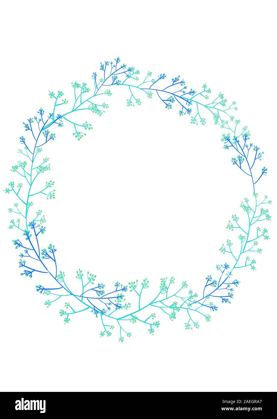 An illustration, graphic poster of a simple wreath, frame in turquoise ...