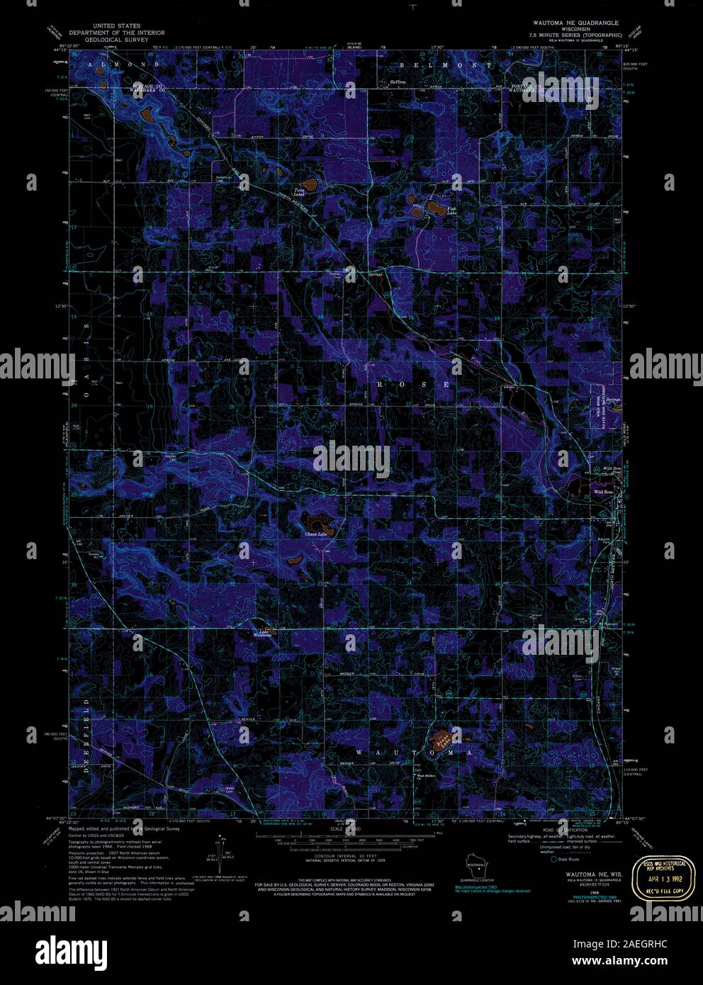 WI Wautoma 800175 1968 24000 Inverted Restoration Stock Photo - Alamy