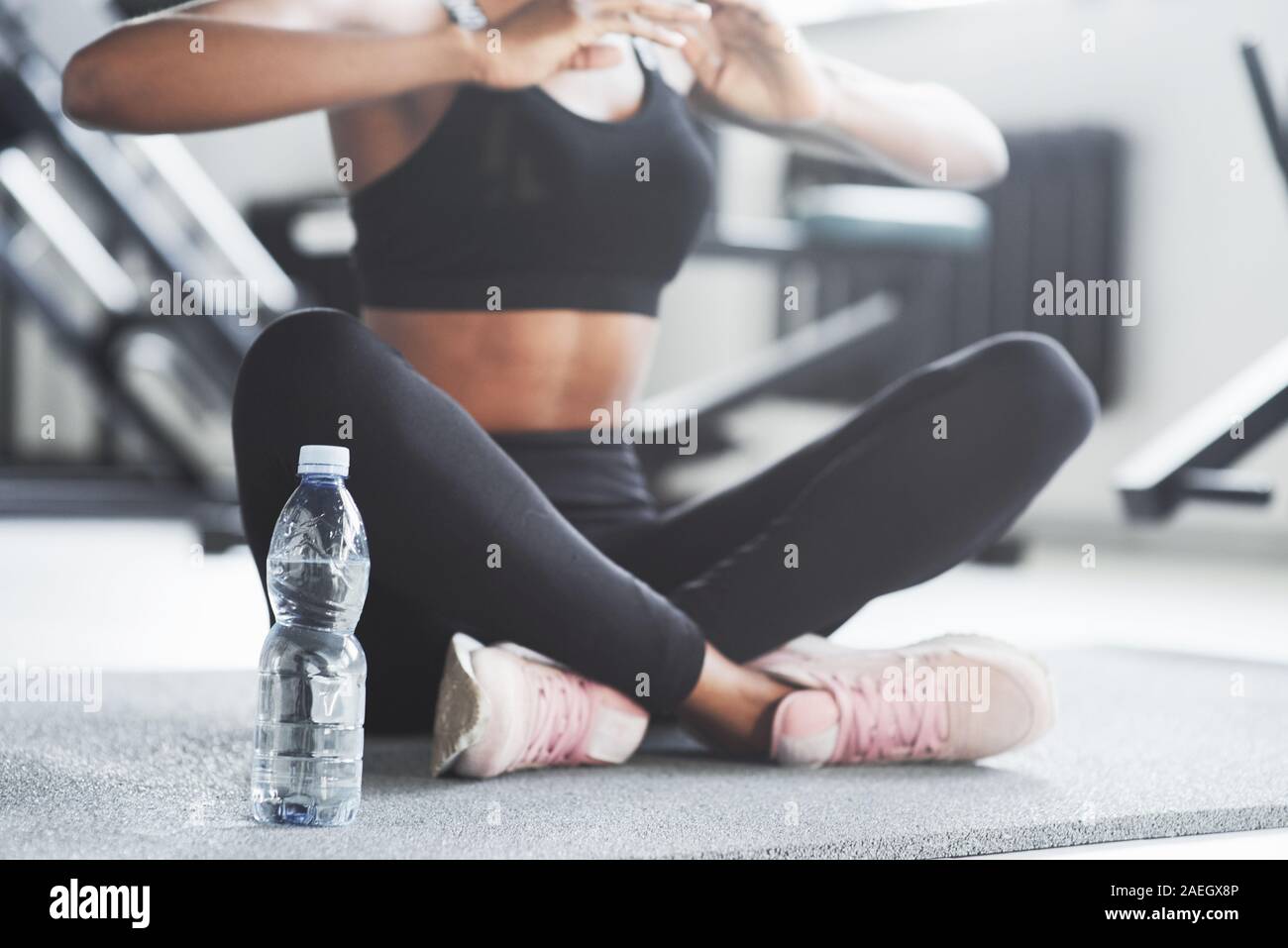 Yoga is good way to relax your body and mind. Particle view of sportive ...