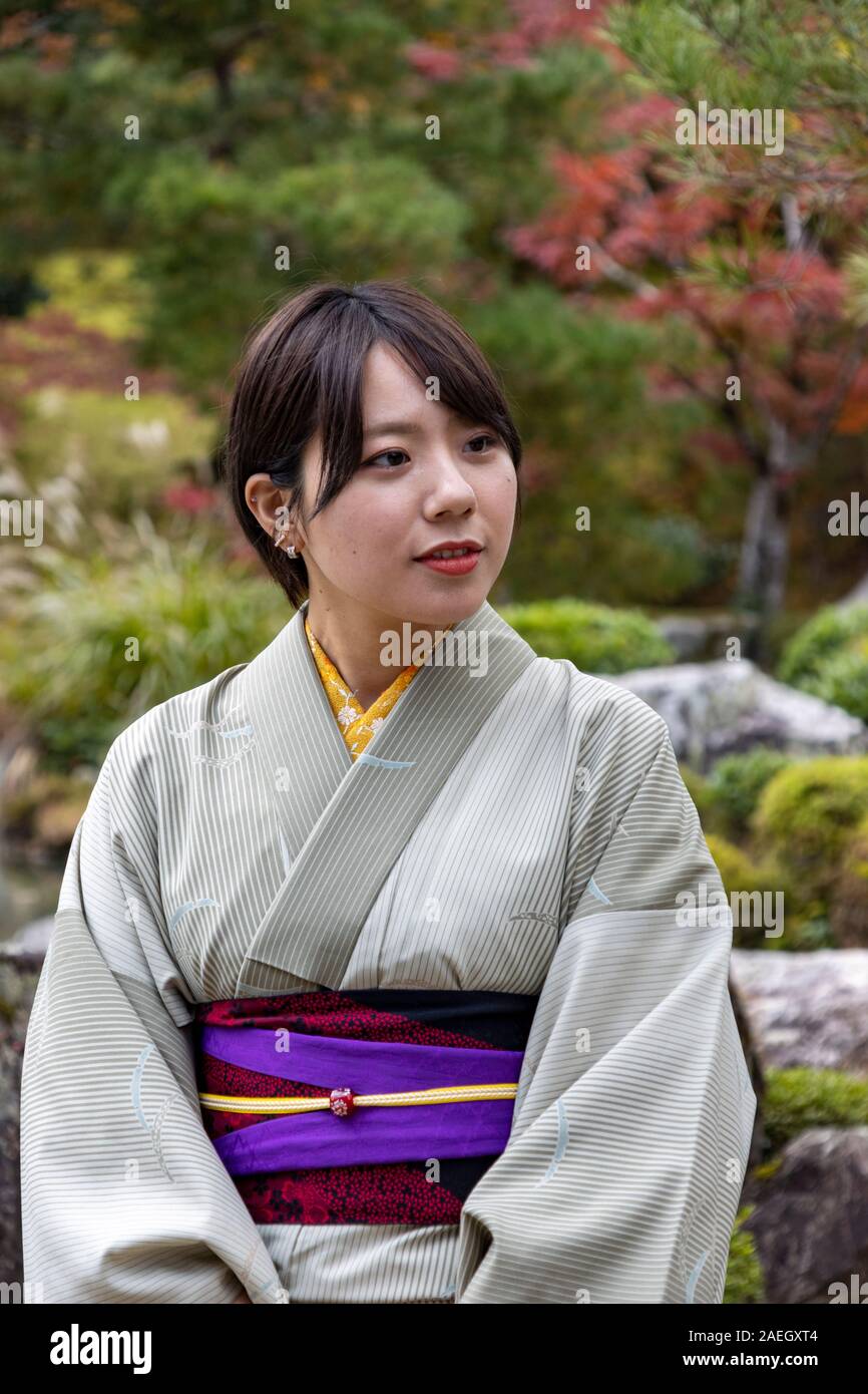 female model posing at Tenryū-ji Zen Buddhist temple, Kyoto, Japan ...