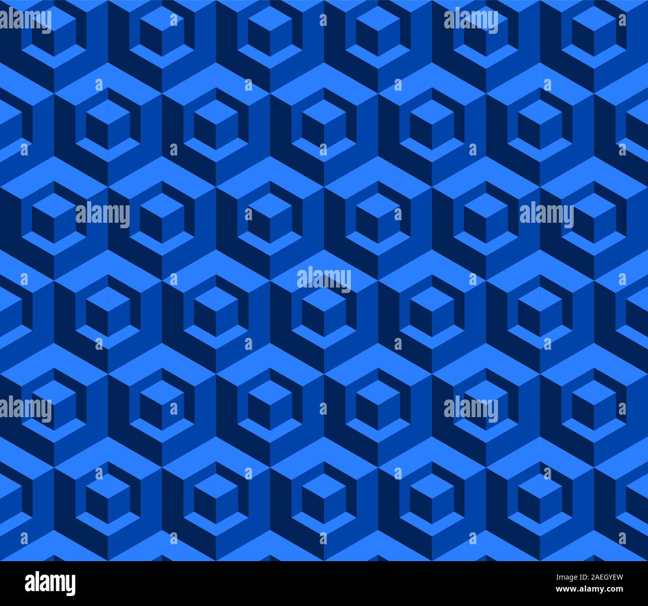 3D cube seamless pattern. Blue geometric shapes abstract background. Technology pattern backdrop ...
