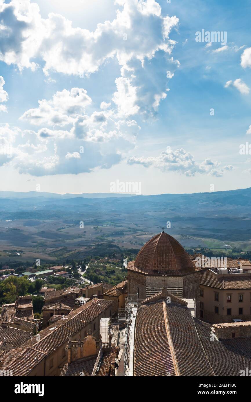 Viewpoint on a surrounding landscape from a bell tower over the roof ...