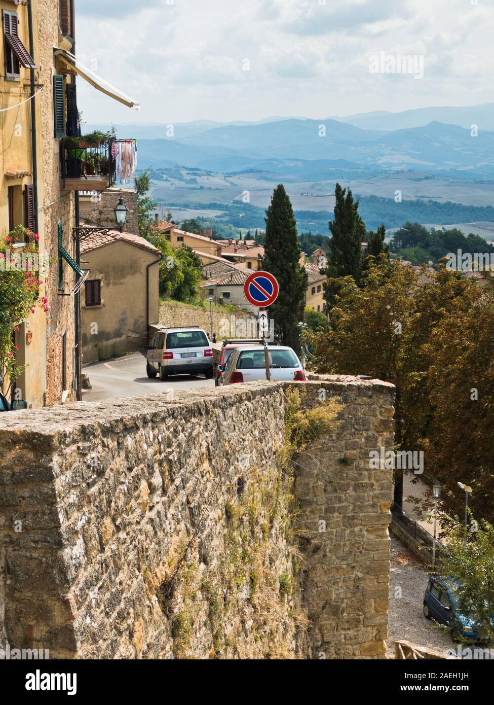 Detail of cityscape and surrounding landscape, a view from city walls ...