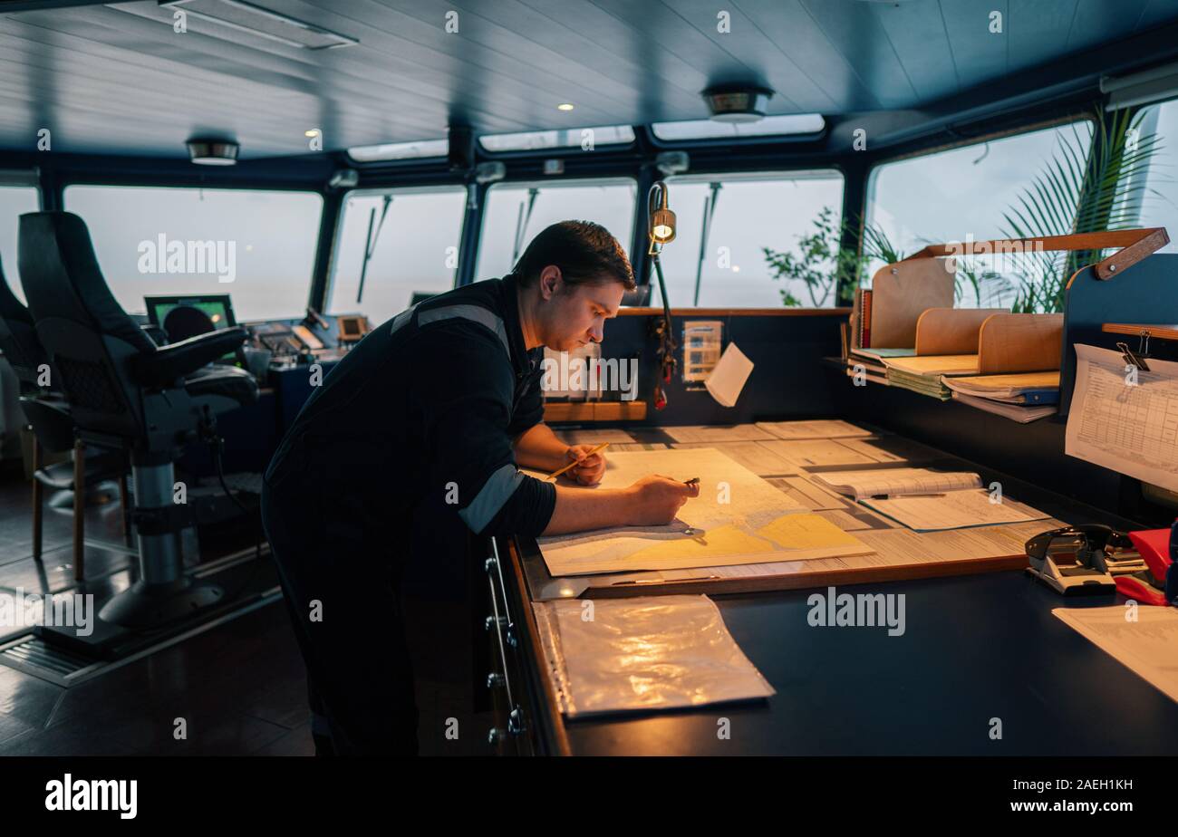 Marine navigational officer during navigational watch on Bridge Stock ...