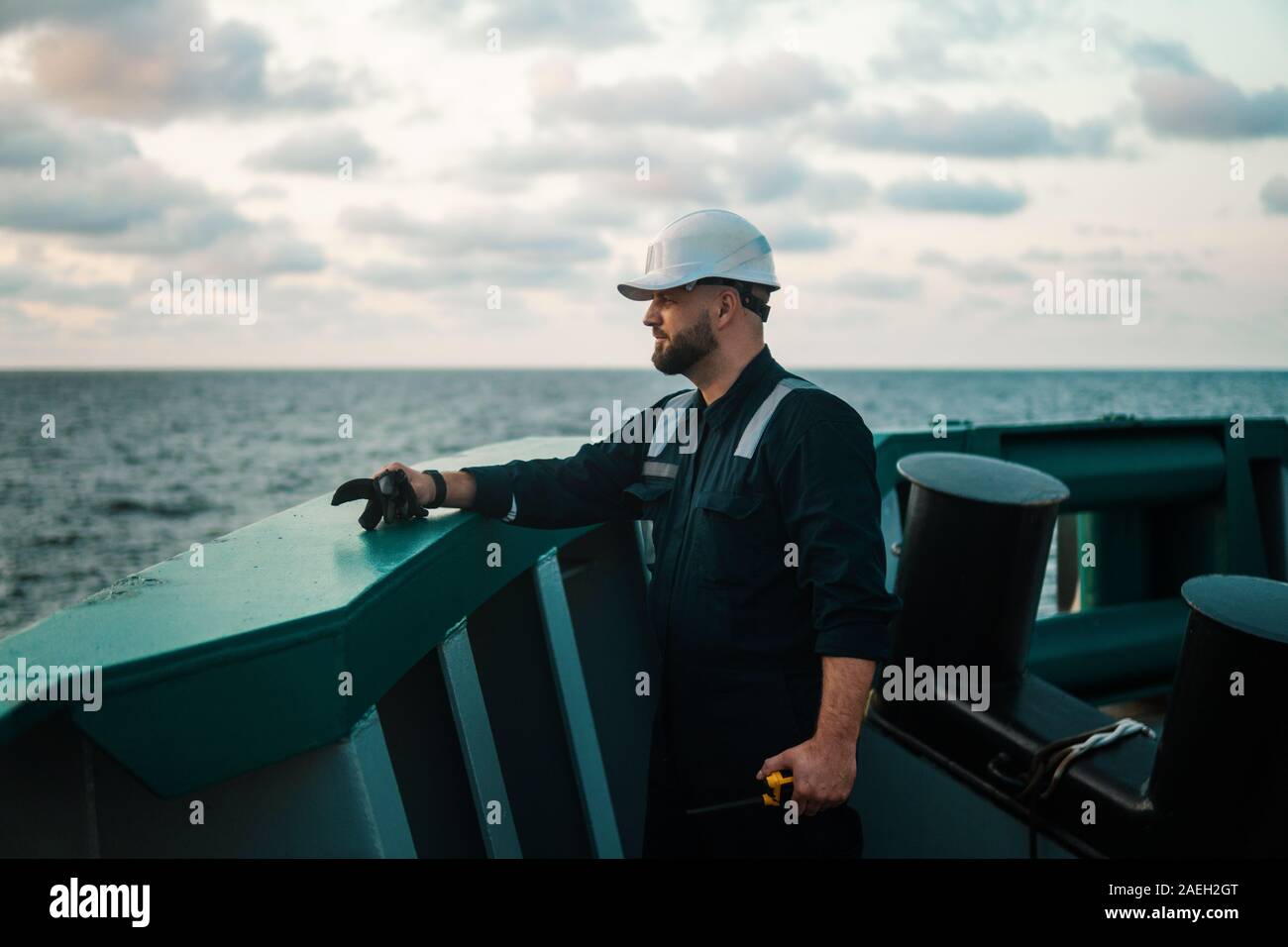 Marine Deck Officer or Chief mate on deck of offshore vessel or ship ...