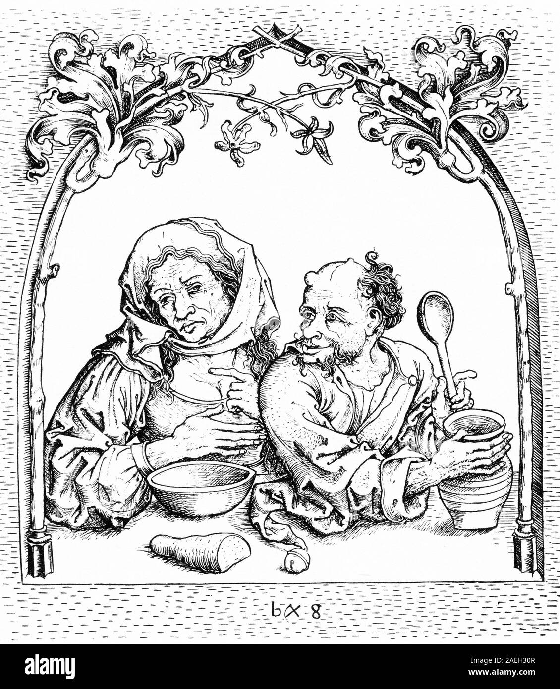 Engraving of a German peasant couple in Luther's day, the 1500s Stock ...
