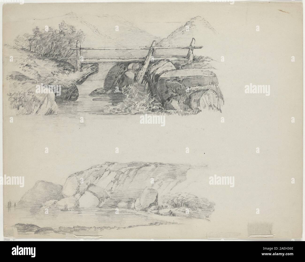 Top verso view of Bridge over Rocky Stream by John William Casilear ...
