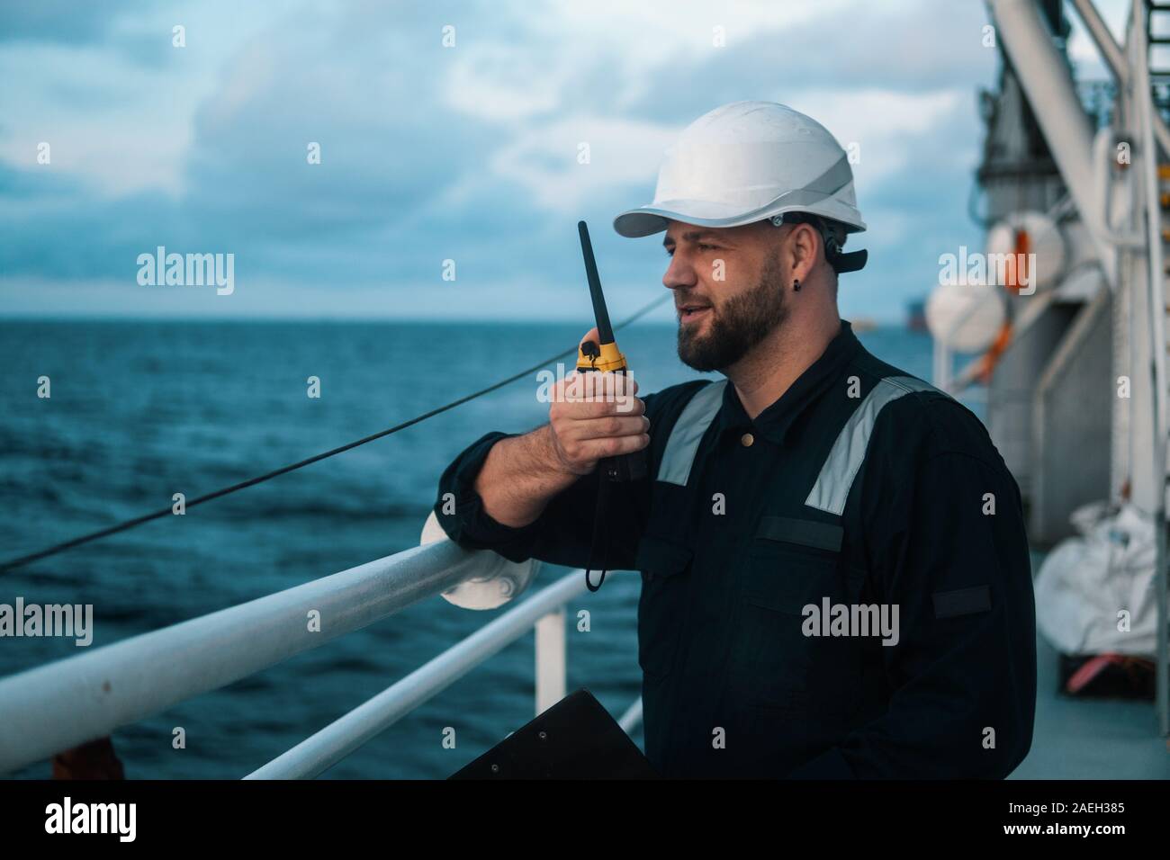 Marine Deck Officer or Chief mate on deck of offshore vessel or ship ...