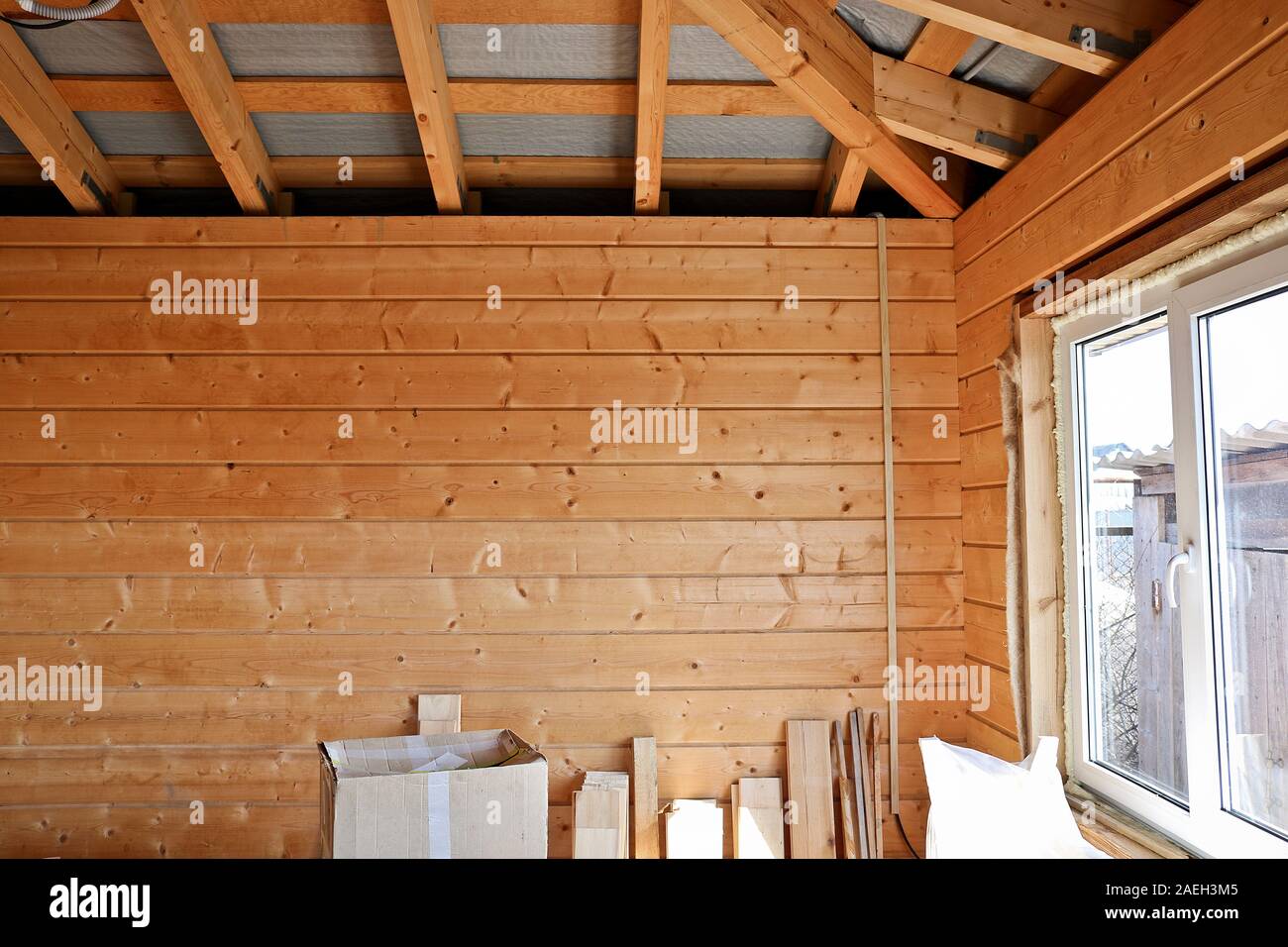 Construction and decoration process of a country house, inside view ...