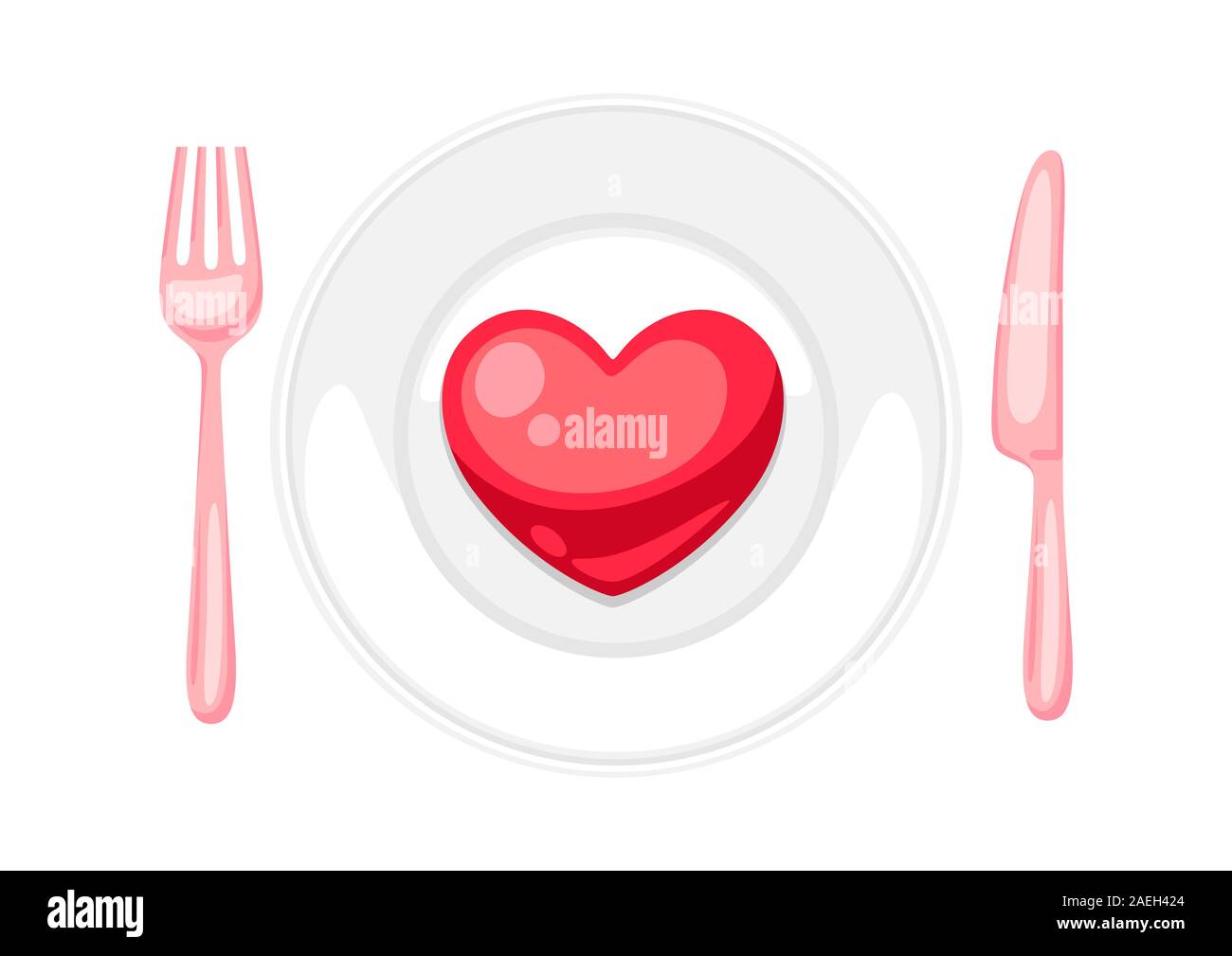 Valentines Day heart on plate with fork and knif Stock Vector Image ...