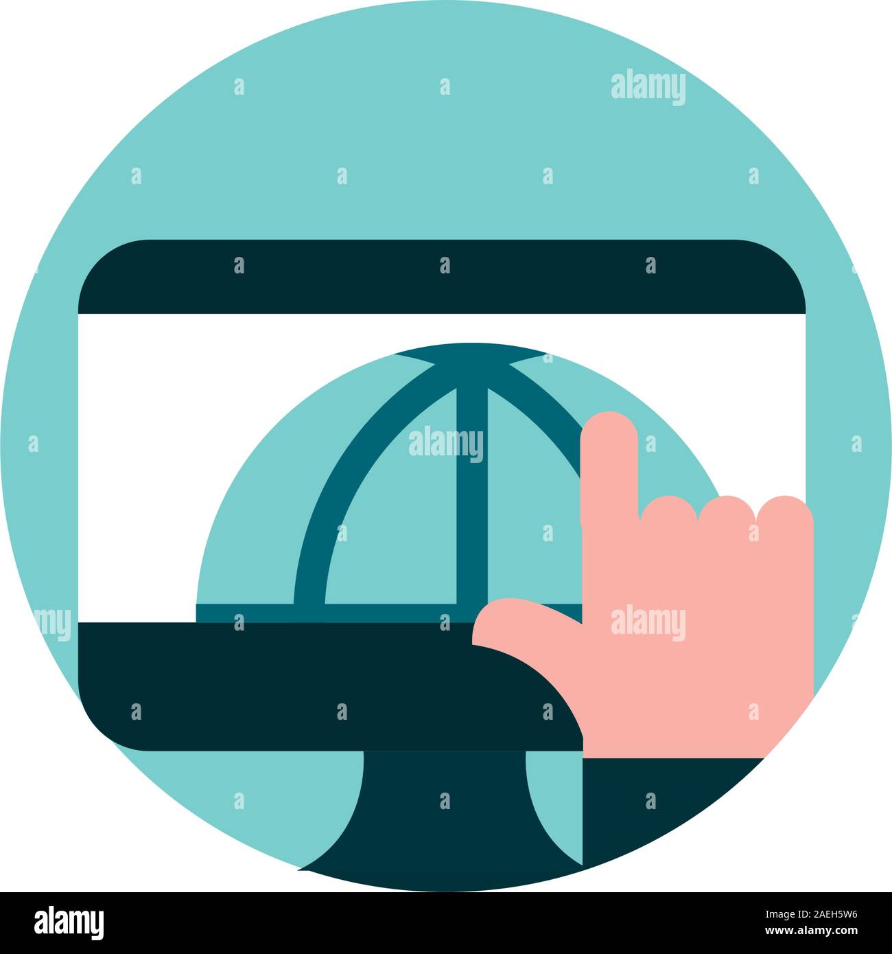 digital marketing computer hand world clicking vector illustration ...