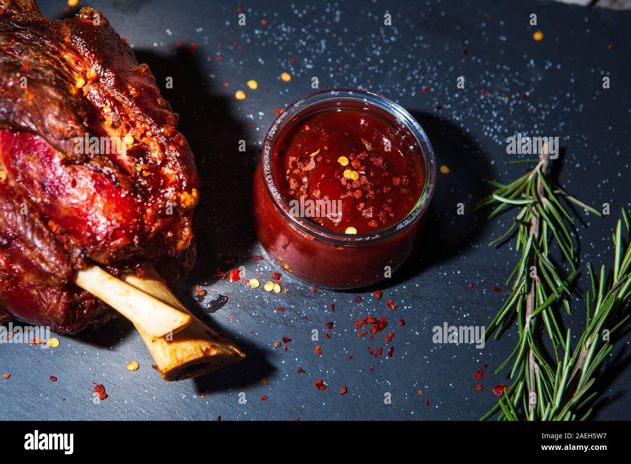Meat is cooked in the barbecue. Pig balance Stock Photo - Alamy
