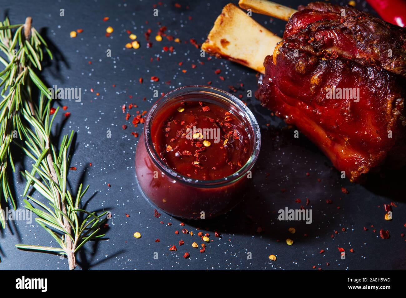 Meat is cooked in the barbecue. Pig balance Stock Photo - Alamy