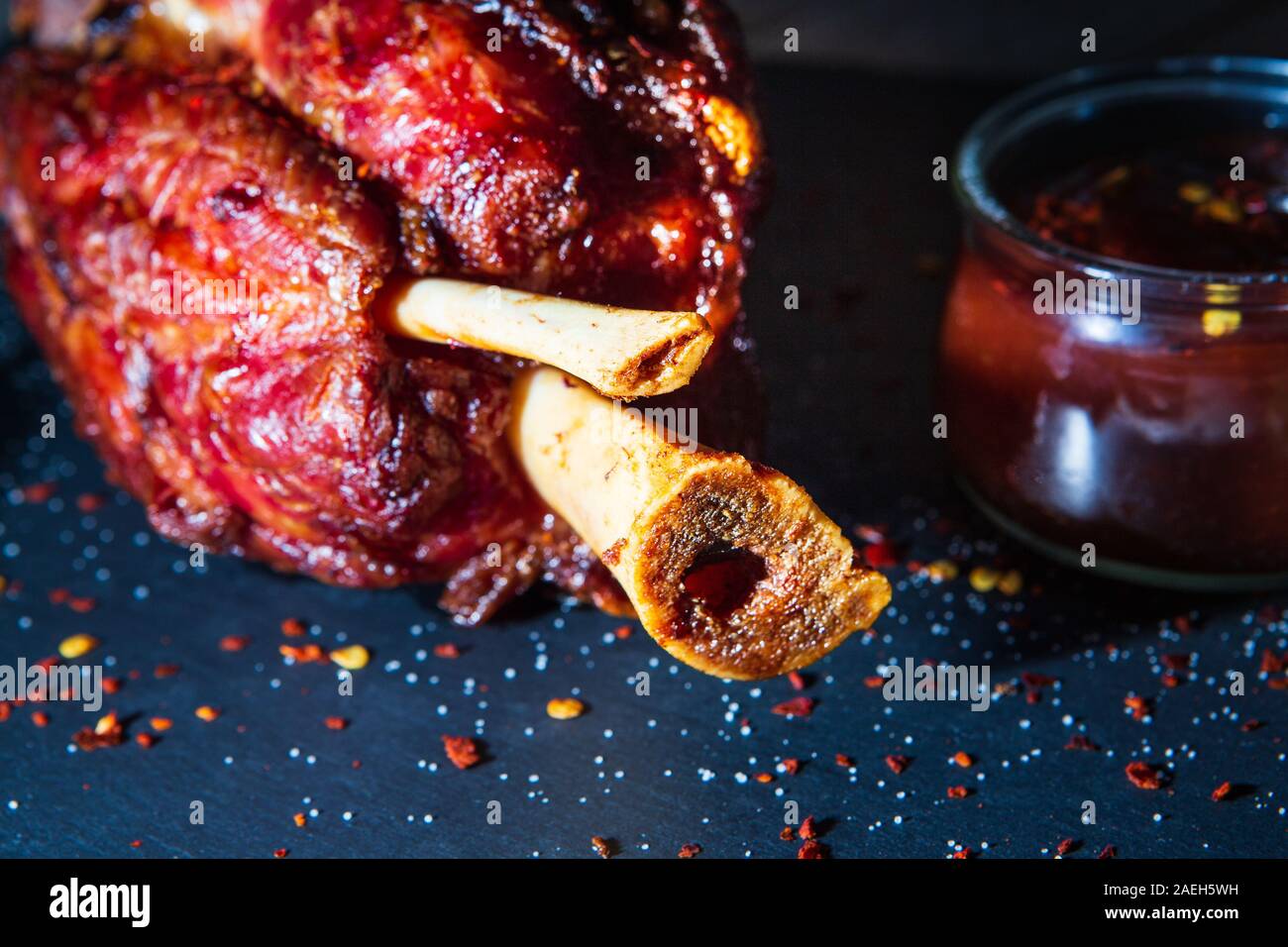 Meat is cooked in the barbecue. Pig balance Stock Photo - Alamy