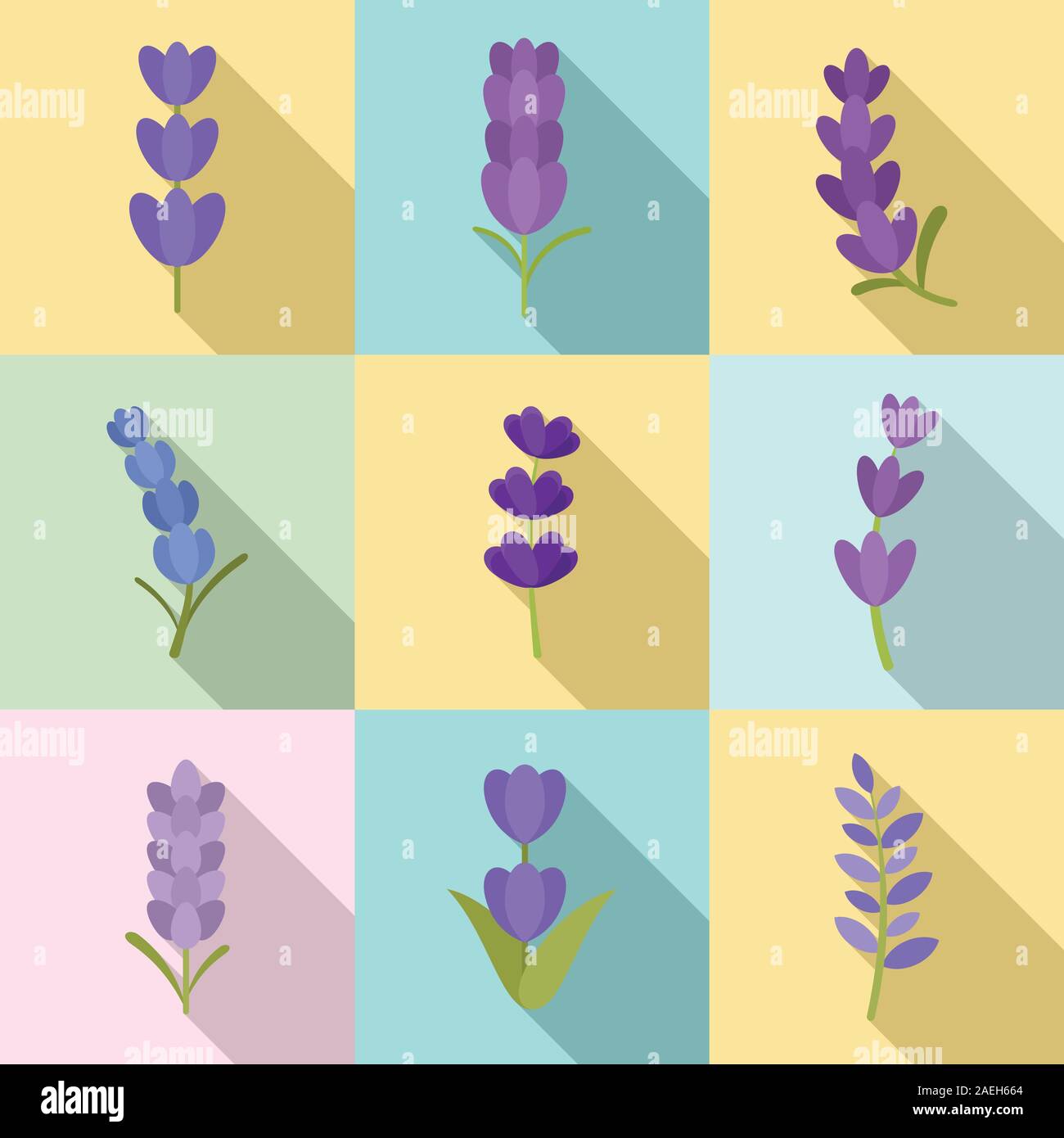 Lavender icons set. Flat set of lavender vector icons for web design ...