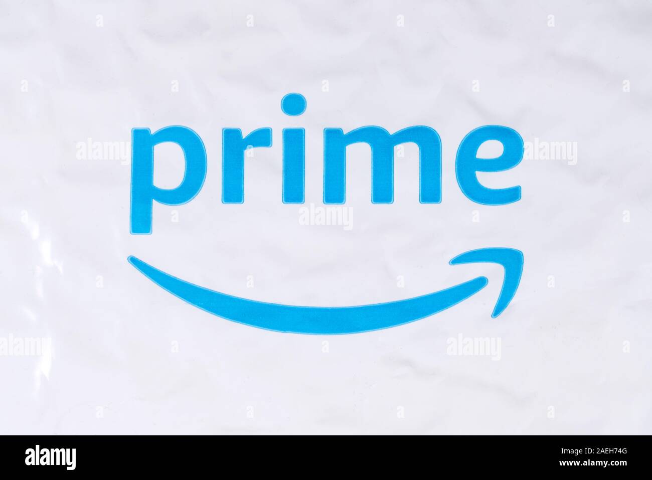 London, UK - December 5th 2019: The Amazon Prime logo on a package ...