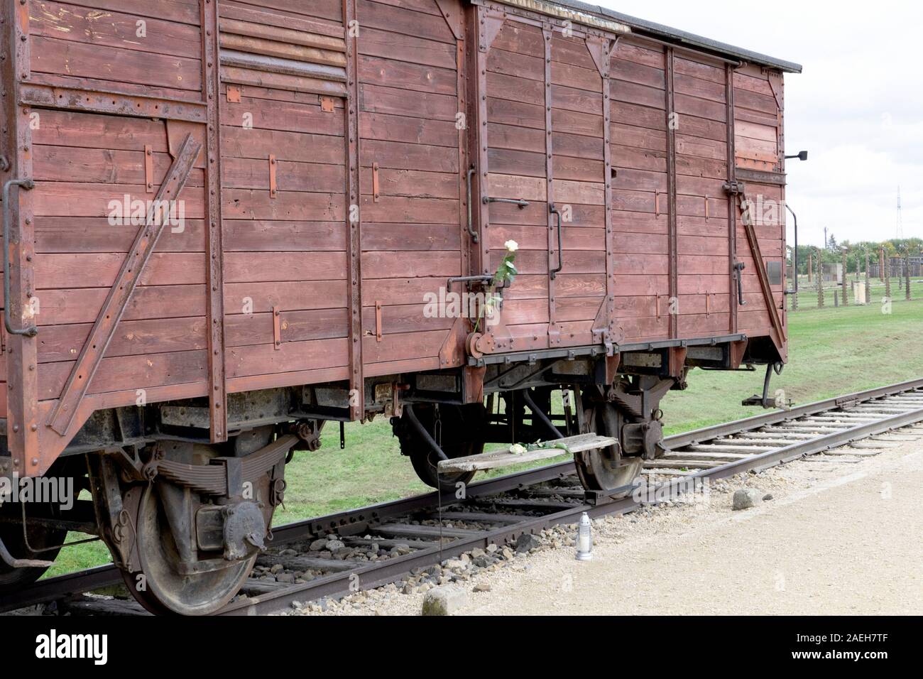 Auschwitz II-Birkenau. A Freight car used to transport deportees on the ...