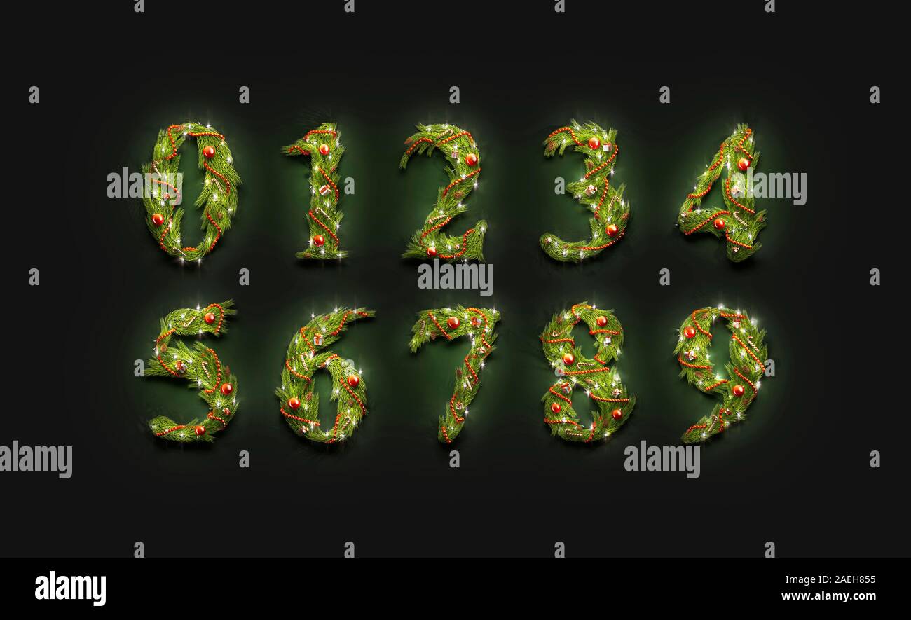 Decorative numbers, new year font mock up in darkness Stock Photo - Alamy