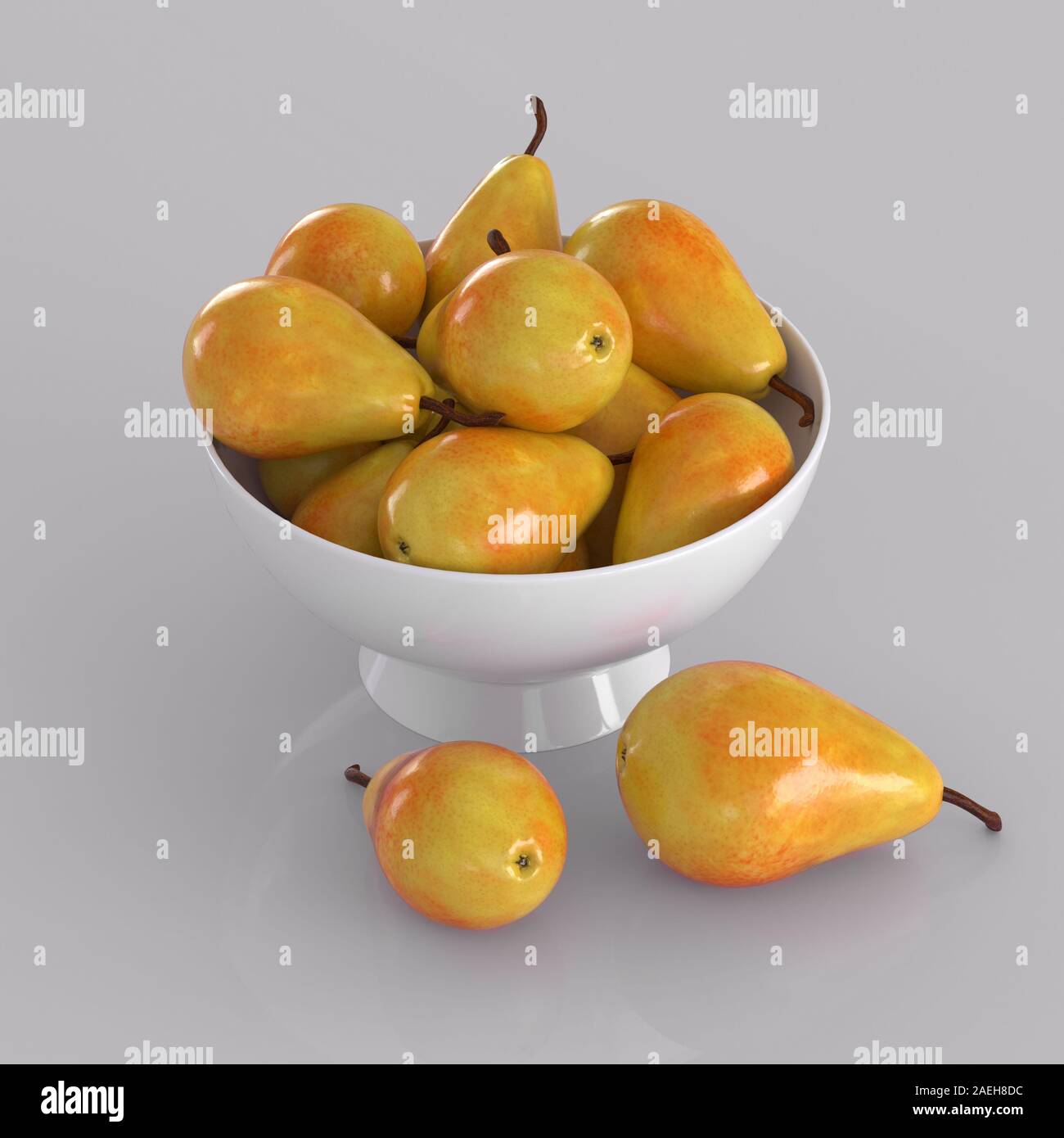 Ripe pears in a round white vase on isolated background 3d rendering ...