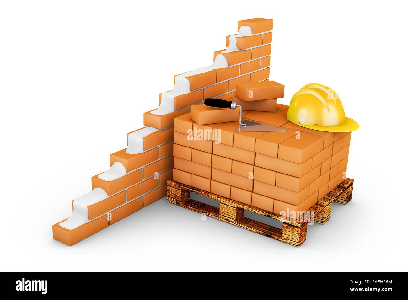 the brick wall and varied construction tools. 3d render Stock Photo - Alamy