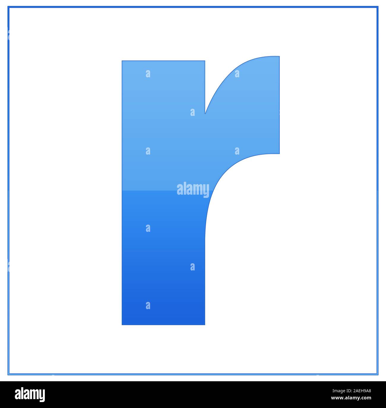 The letter r, made light blue and dark blue, half-and-half. Same colors ...