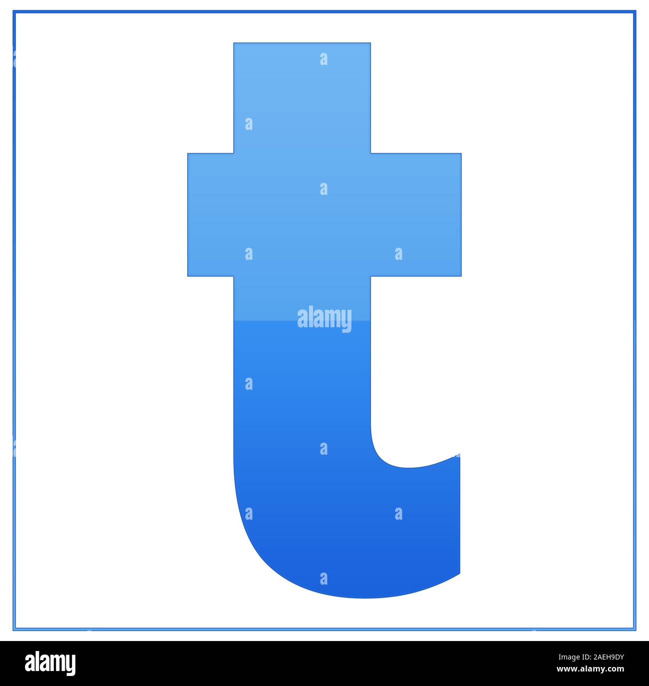 The letter t, made light blue and dark blue, half-and-half. Same colors ...
