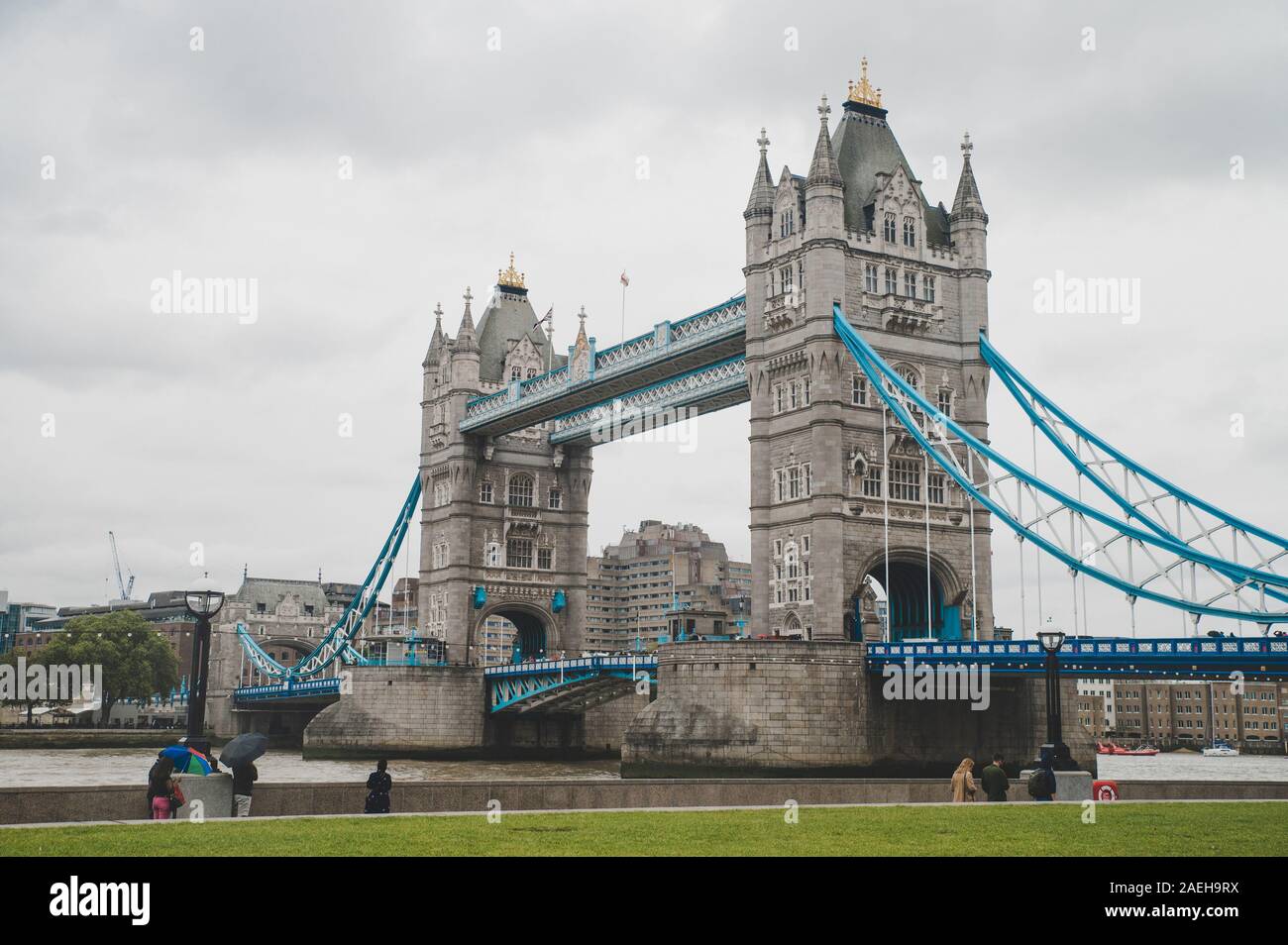 Tower Bridge in London, Gray rainy day. Great Britain, UK Stock Photo ...