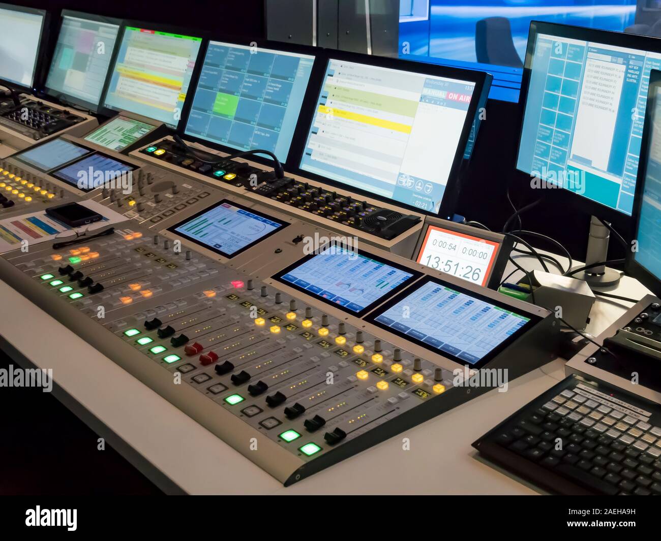 PARIS, FRANCE- NOVEMBER Circa, 2019. Technical room with audio mixing ...