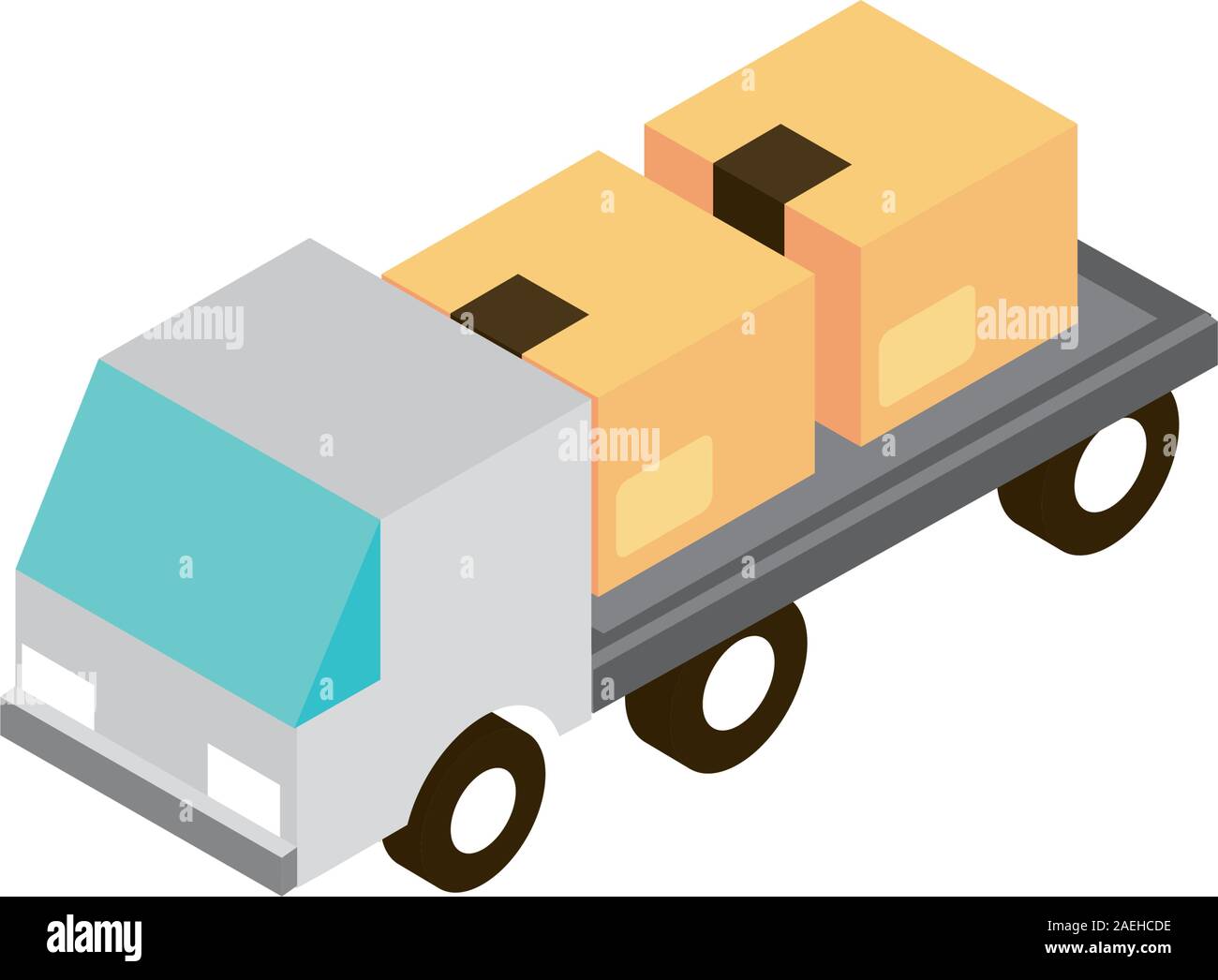 truck cardboard boxes delivery transport vehicle isometric icon vector ...