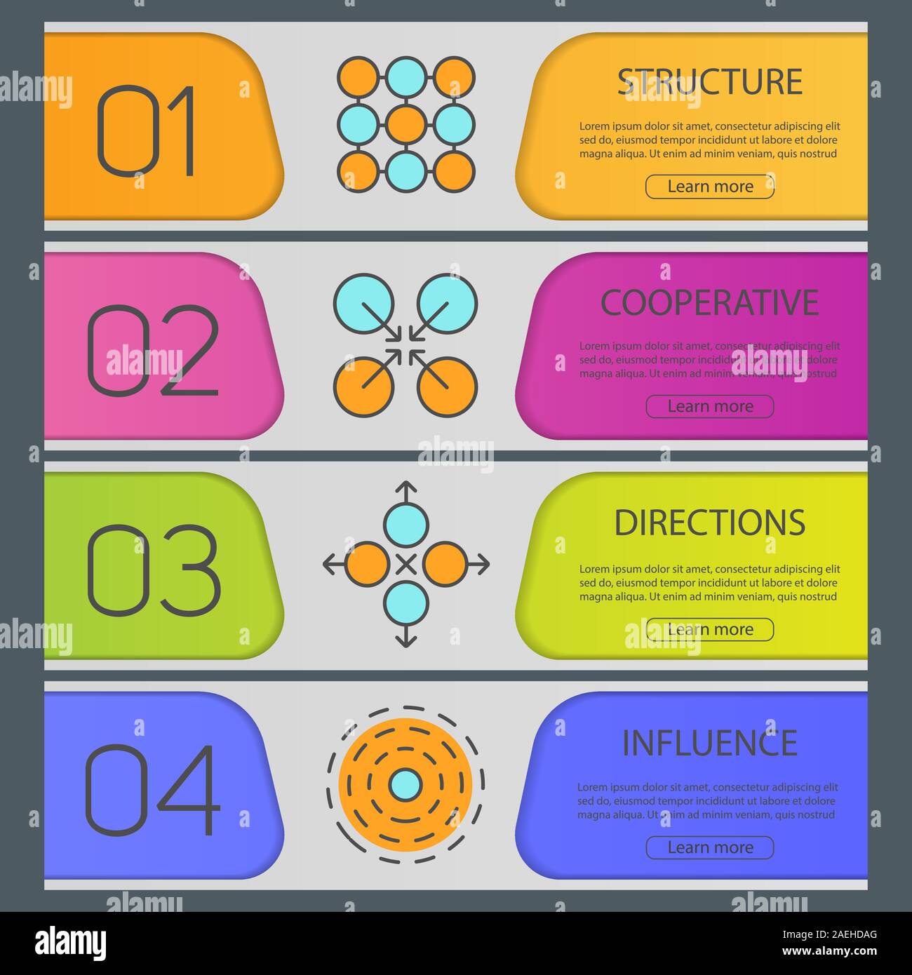 Abstract symbols banner templates set. Structure, cooperative ...
