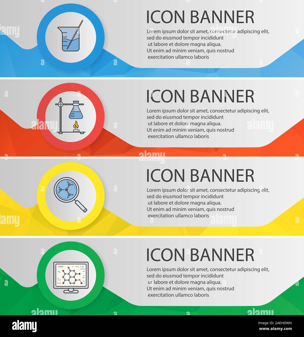 Chemical lab banner templates set. Easy to edit. Beaker with rod ...