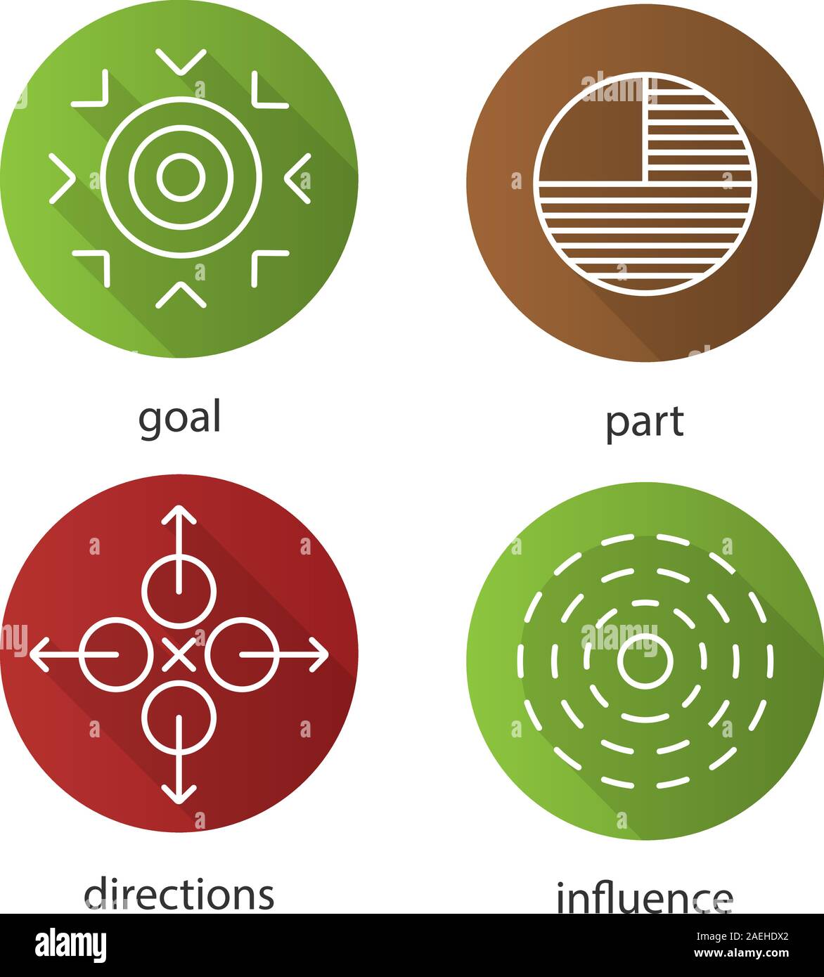 Abstract symbols flat linear long shadow icons set. Goal, part ...