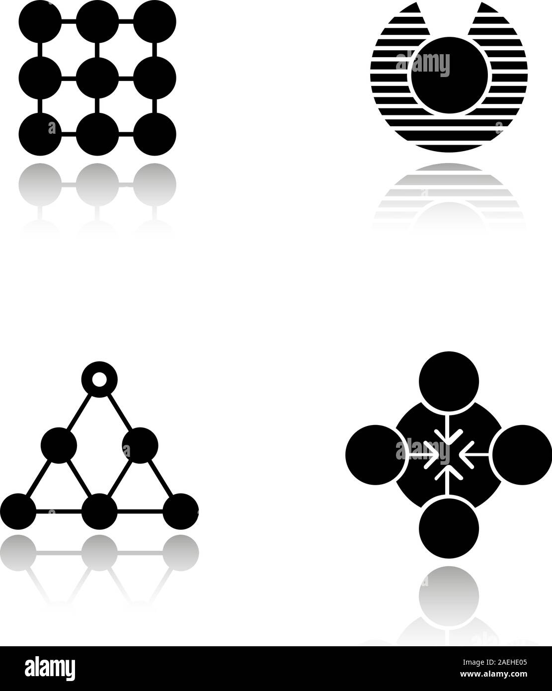 Abstract symbols drop shadow black icons set. Structure, vulnerability ...