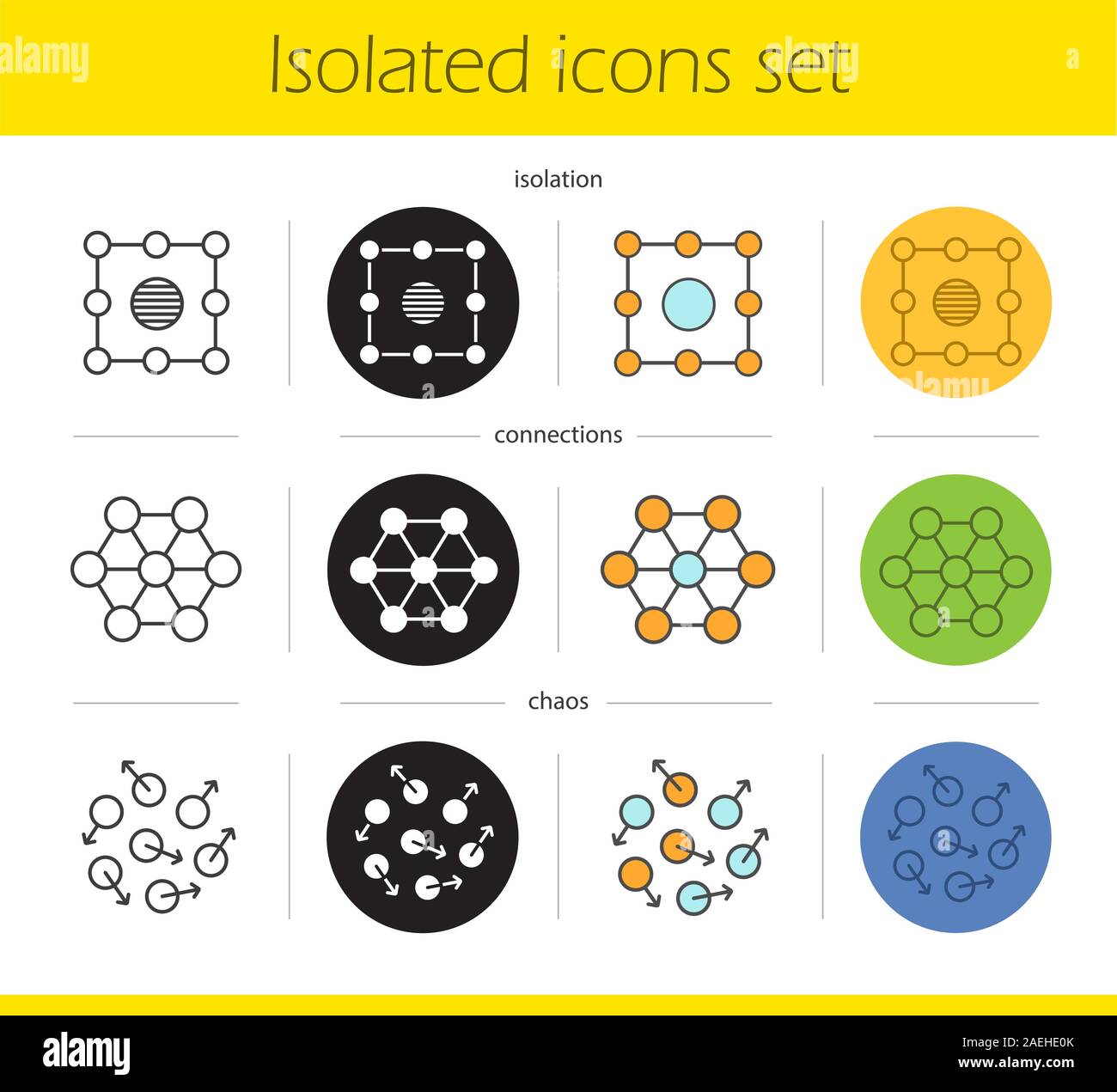 Abstract symbols icons set. Linear, black and color styles. Isolation ...