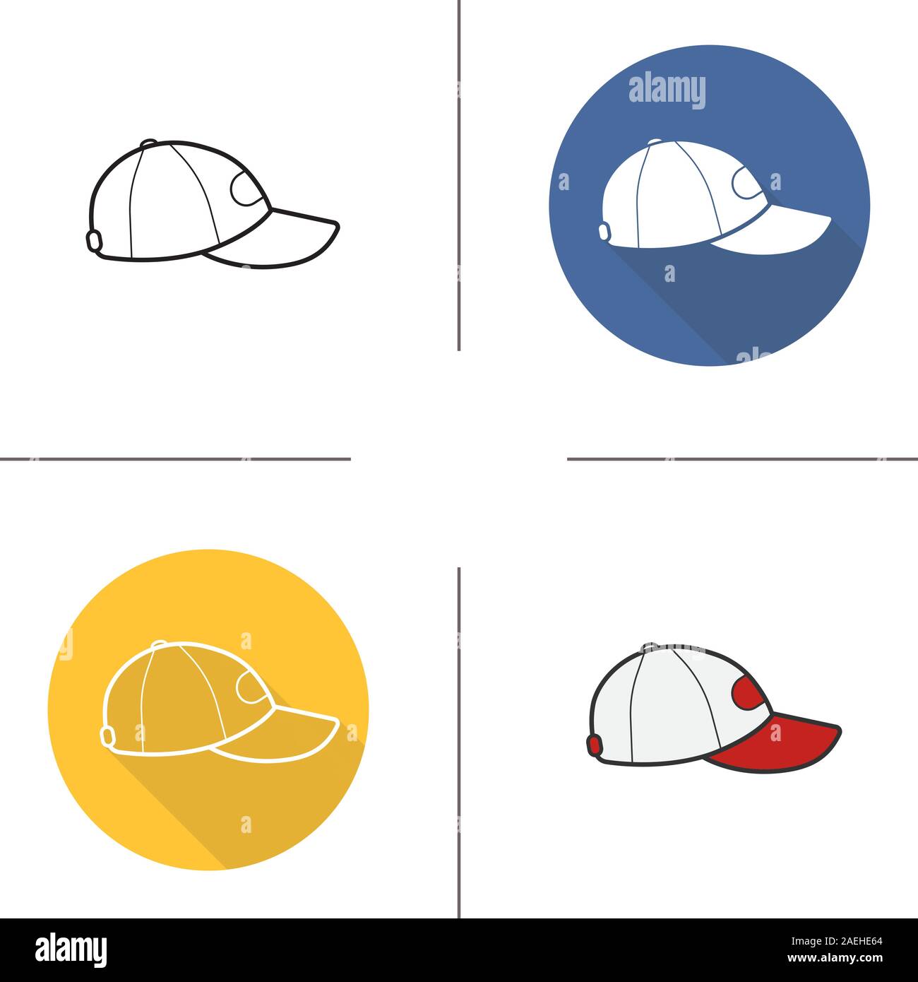 Baseball cap icon. Flat design, linear and color styles. Isolated ...