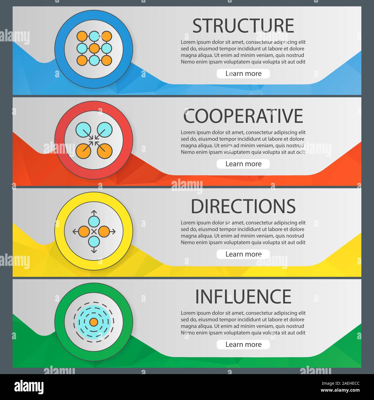 Abstract symbols banner templates set. Structure, cooperative ...