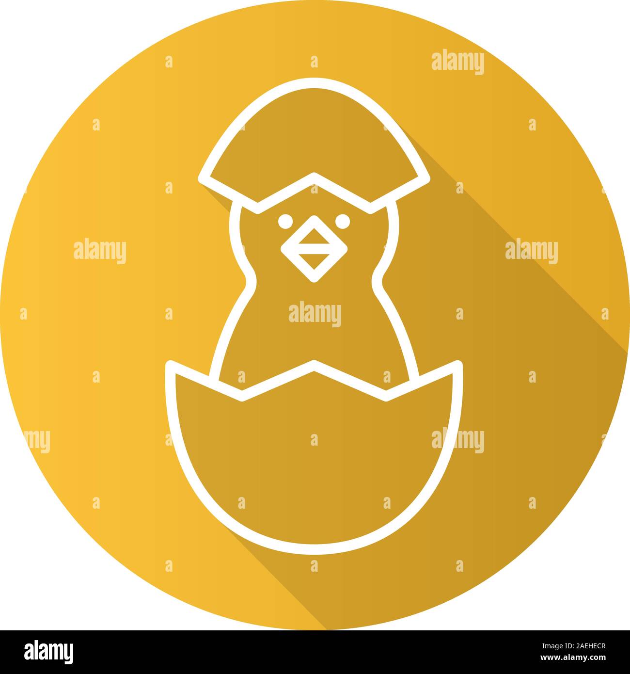 Newborn chicken flat linear long shadow icon. Nestling in egg shell ...